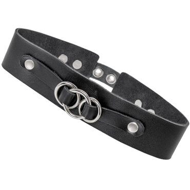 Pecado BDSM Чокер-ошейник со связанными кольцами на подложке, чёрный Из натуральной кожи