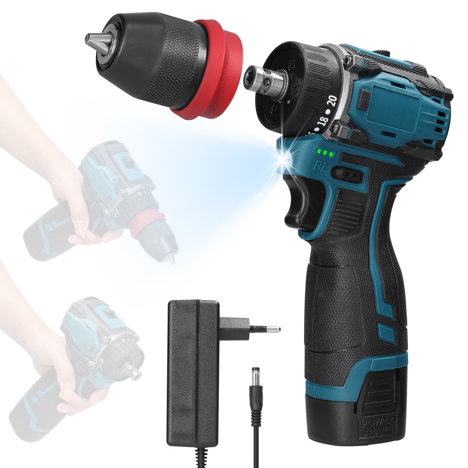 Литиевая дрель-шуруповерт 18 В 2-в-1, многофункциональный электроинструмент с бесщеточным двигателем и крутящим моментом 20 Нм. Практичная отвертка для бытовой техники, установки мебели, ремонта автомобильной электроники.
