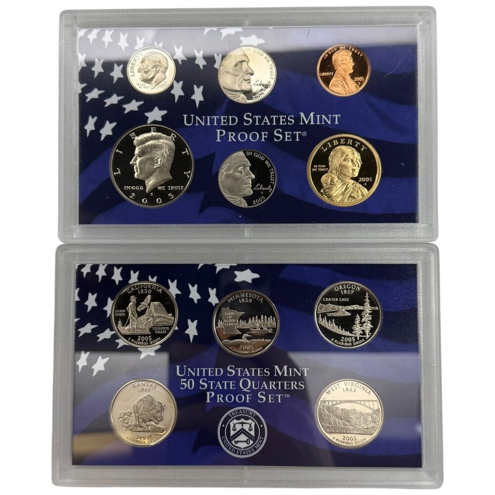 США, набор 1, 5, 10, 25, 50 центов, 1 доллар "US Mint Proof Set" 2005 г. (S) (Коробка)