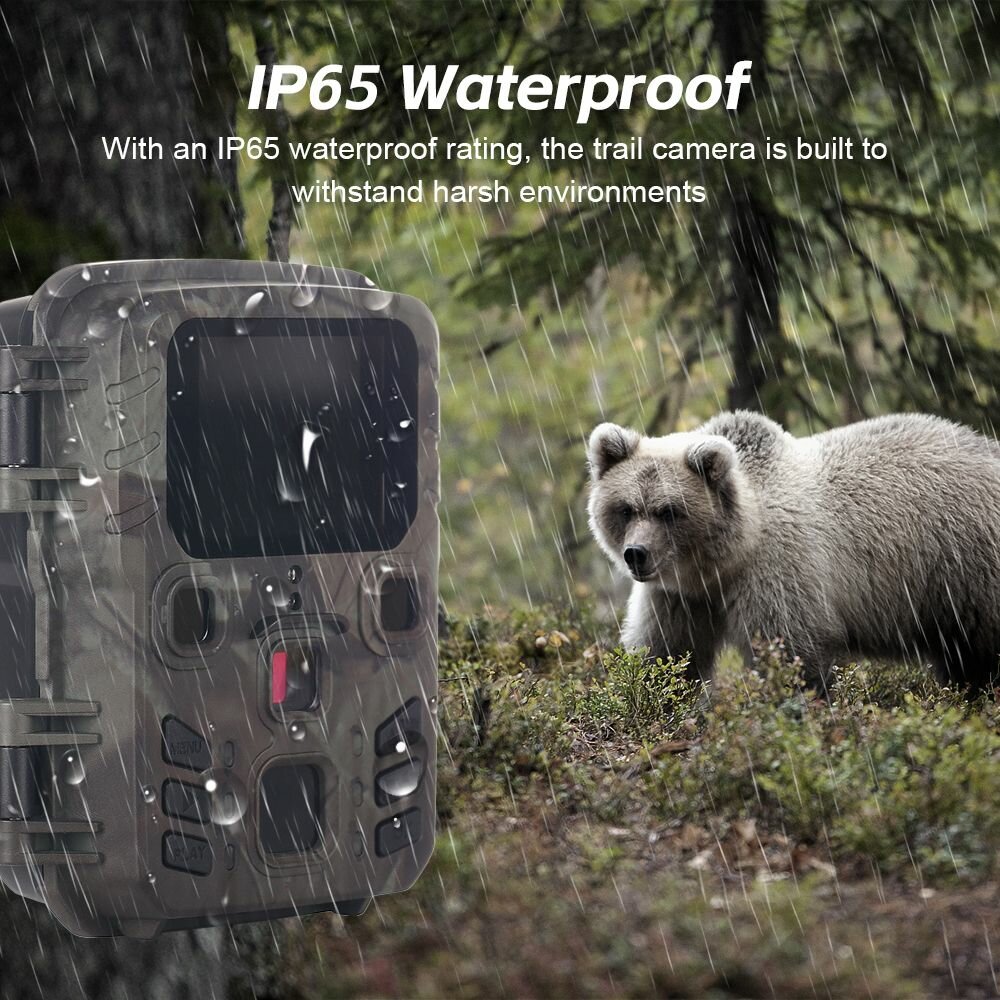 Фотоловушка с Wi-Fi и ночным видением 24 МП, 1080P видео, обнаружение движения 0.3 с, водонепроницаемая IP65 для охоты и наблюдения за дикой природой
