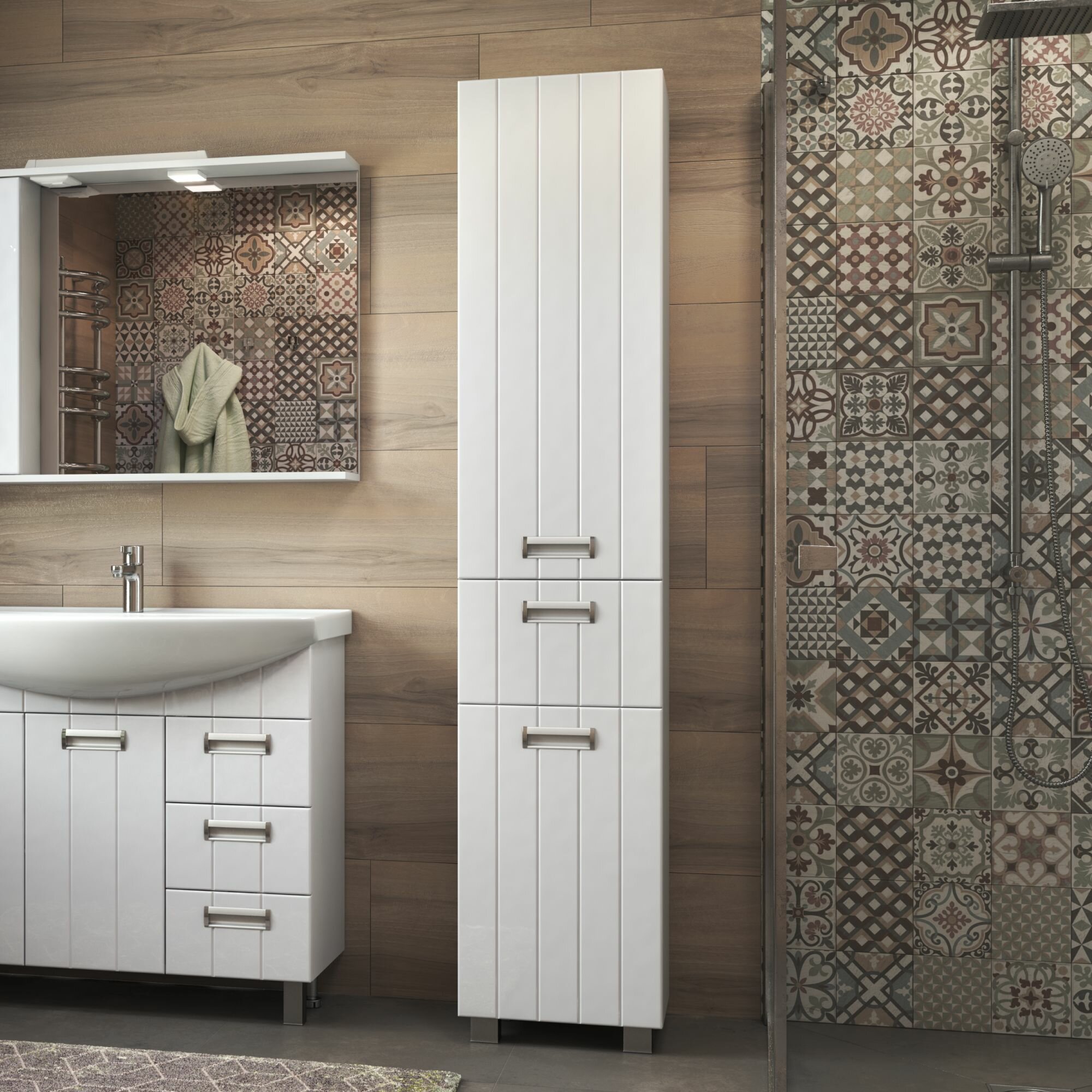 Шкаф-пенал для ванной 40 см, белый с доводчиком