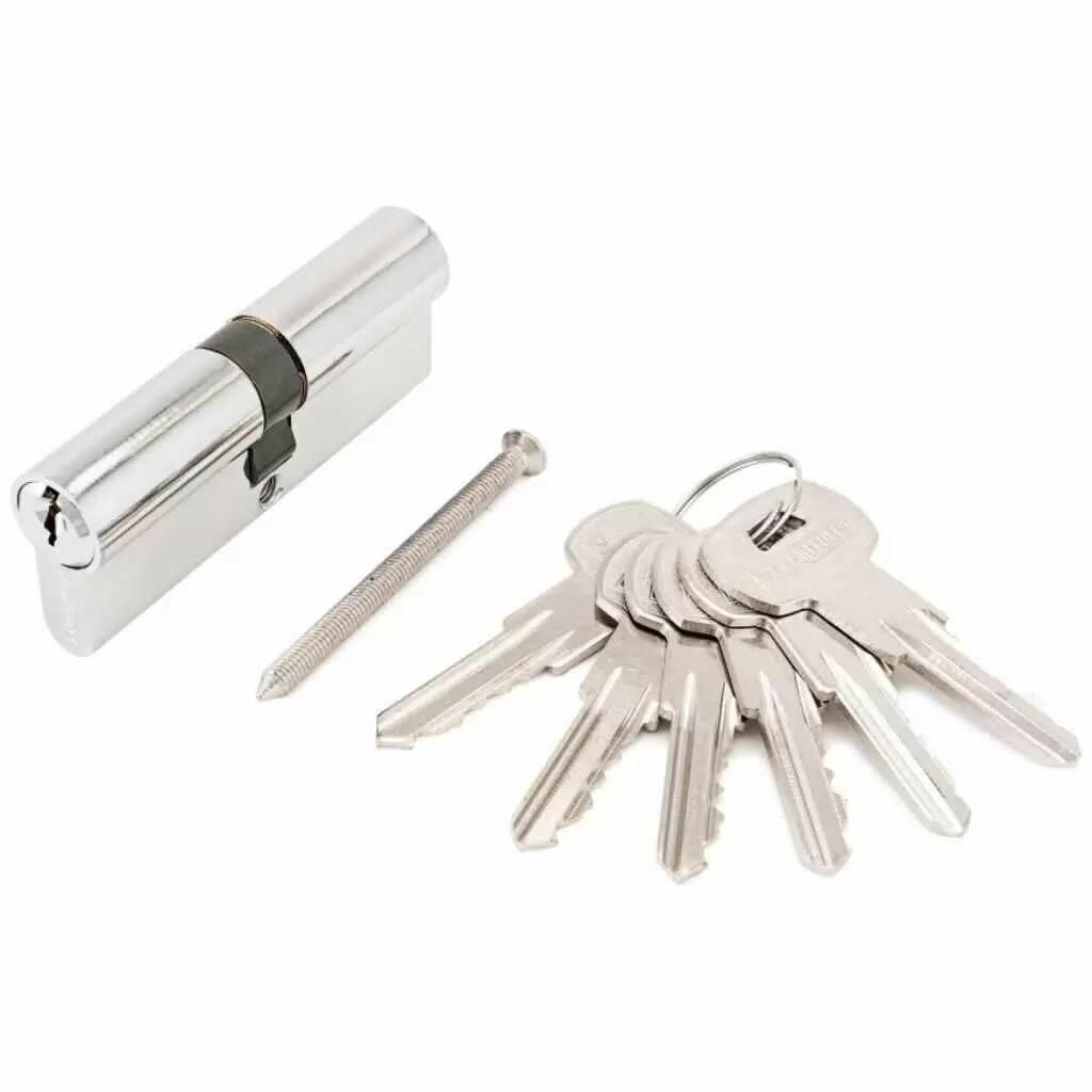 Личинка замка Аллюр для двери, 80 мм, хром, латунь, 6 ключей