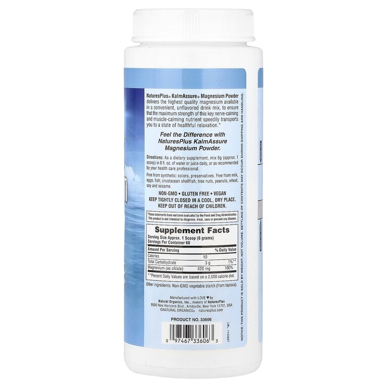 Natures Plus KalmAssure Magnesium Citrate Powder (Магний цитрат порошок) Без ароматизаторов 400 мг 360 гр (NaturesPlus)