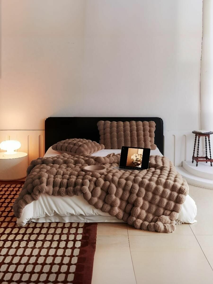 Покрывало на кровать 220х240, искусственный мех, Mency, коричневый