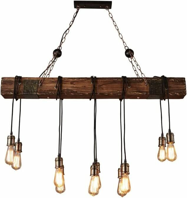 Дерево Люстра IWANTDO BD48, Ретро лампа для Столовая Лофт Магазина Обеденным столом, E27, Регулируемый по высоте