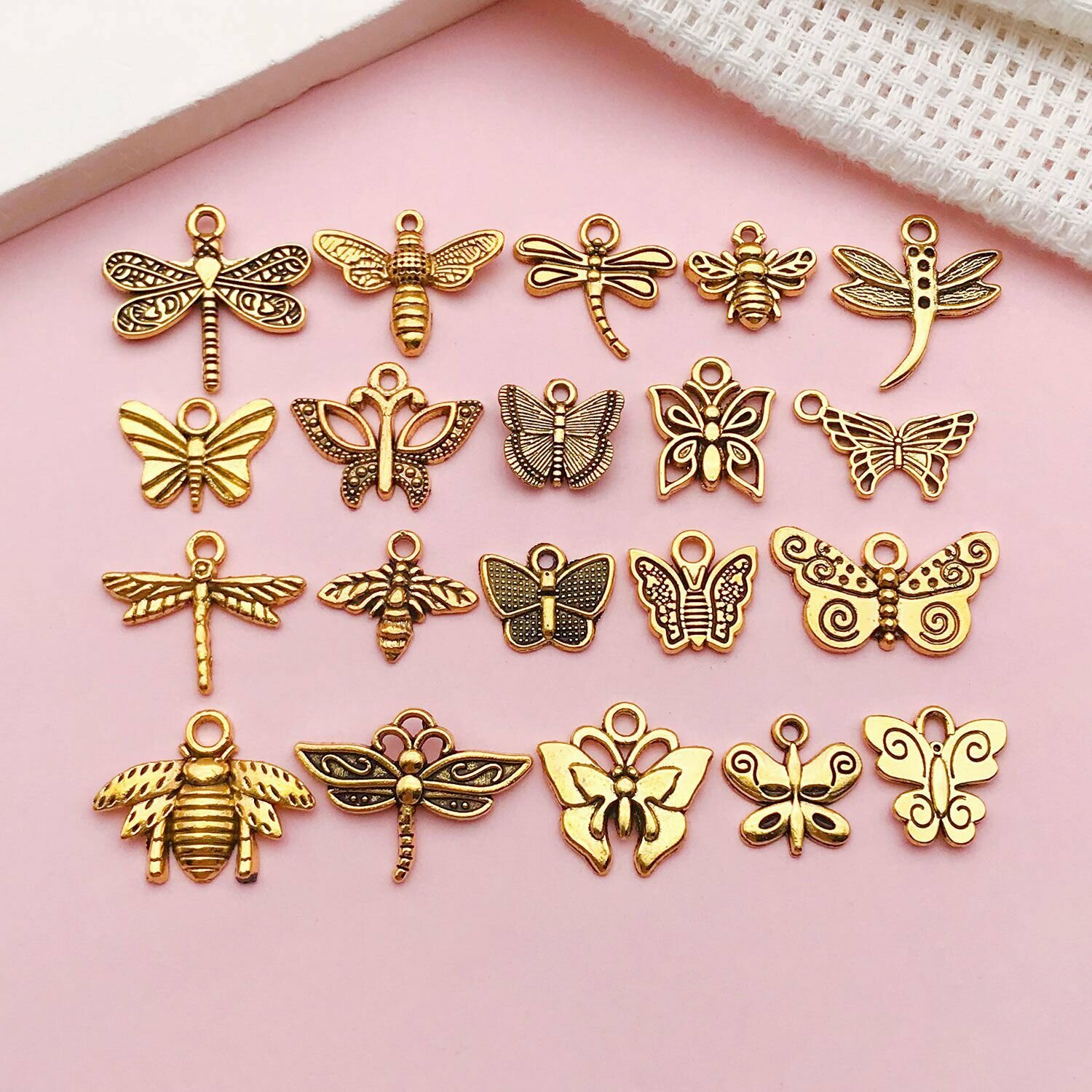 Коллекция 'Винтажное золото': 20 ажурных бабочек для создания украшений ручной работы-YG-CJ-0507