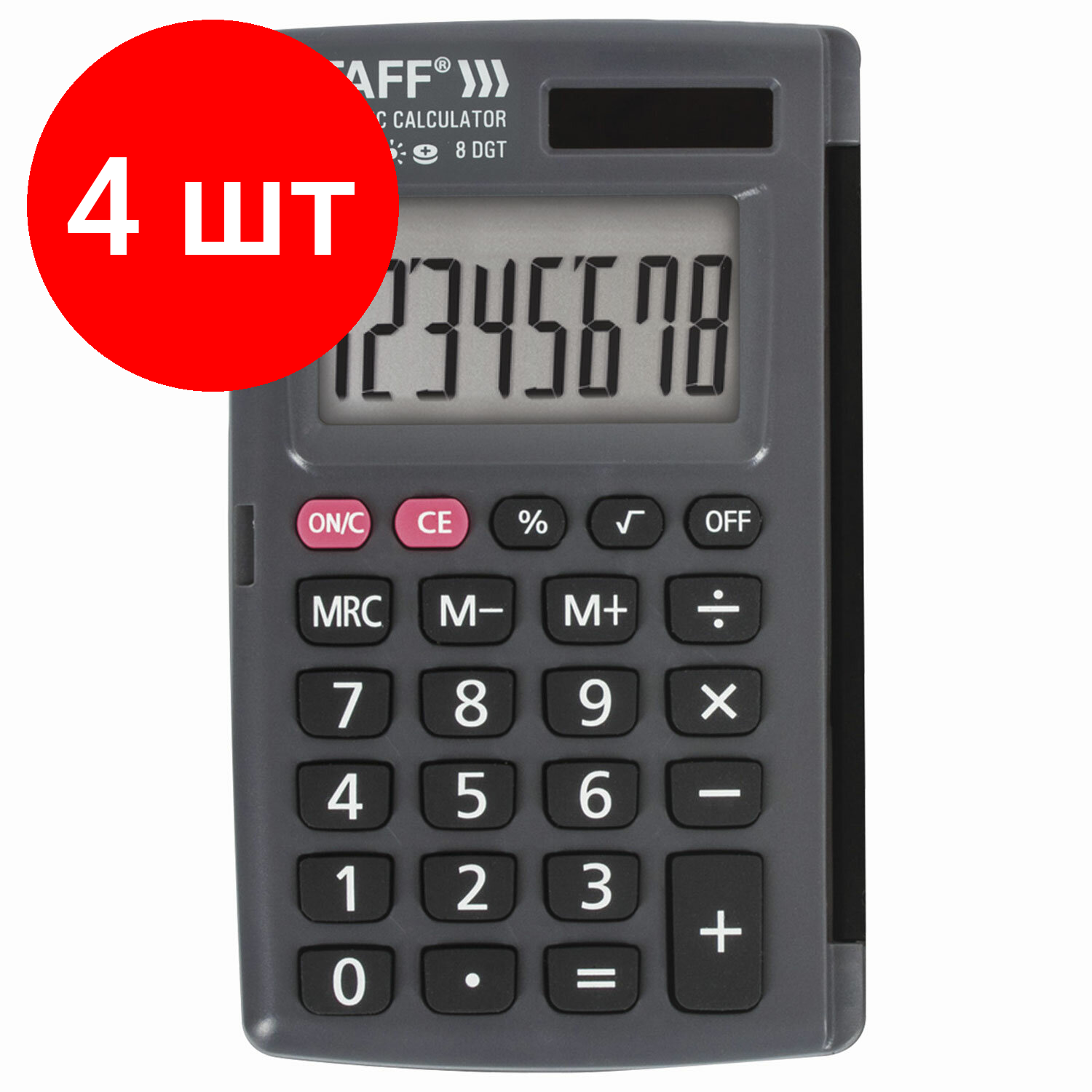 Комплект 4 шт, Калькулятор карманный STAFF STF-6248 (104х63 мм), 8 разрядов, двойное питание, 250284