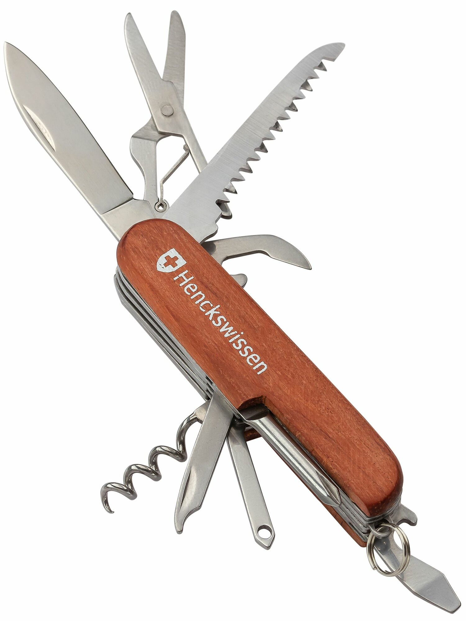 Нож складной Henckswissen K-309, мультитул 11 функций, накладки дерево, перочинный, туристический, для охоты и рыбалки