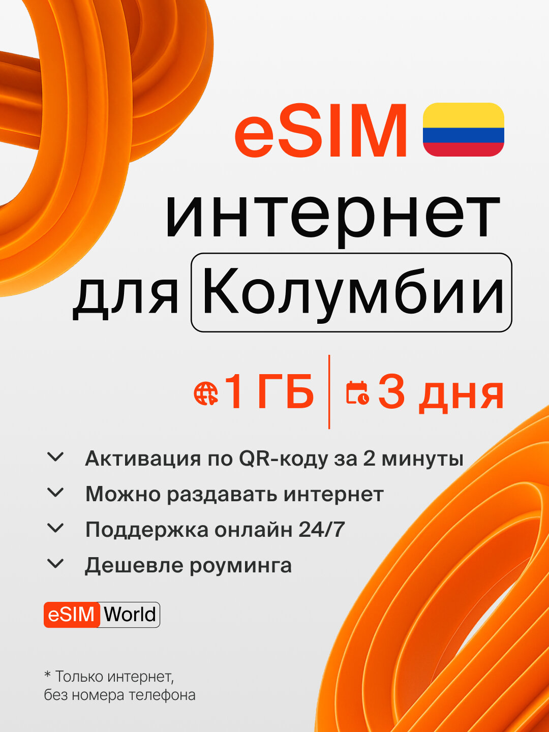 1 ГБ / 3 дня: Туристическая eSIM Колумбия интернет в Боготе и Медельине