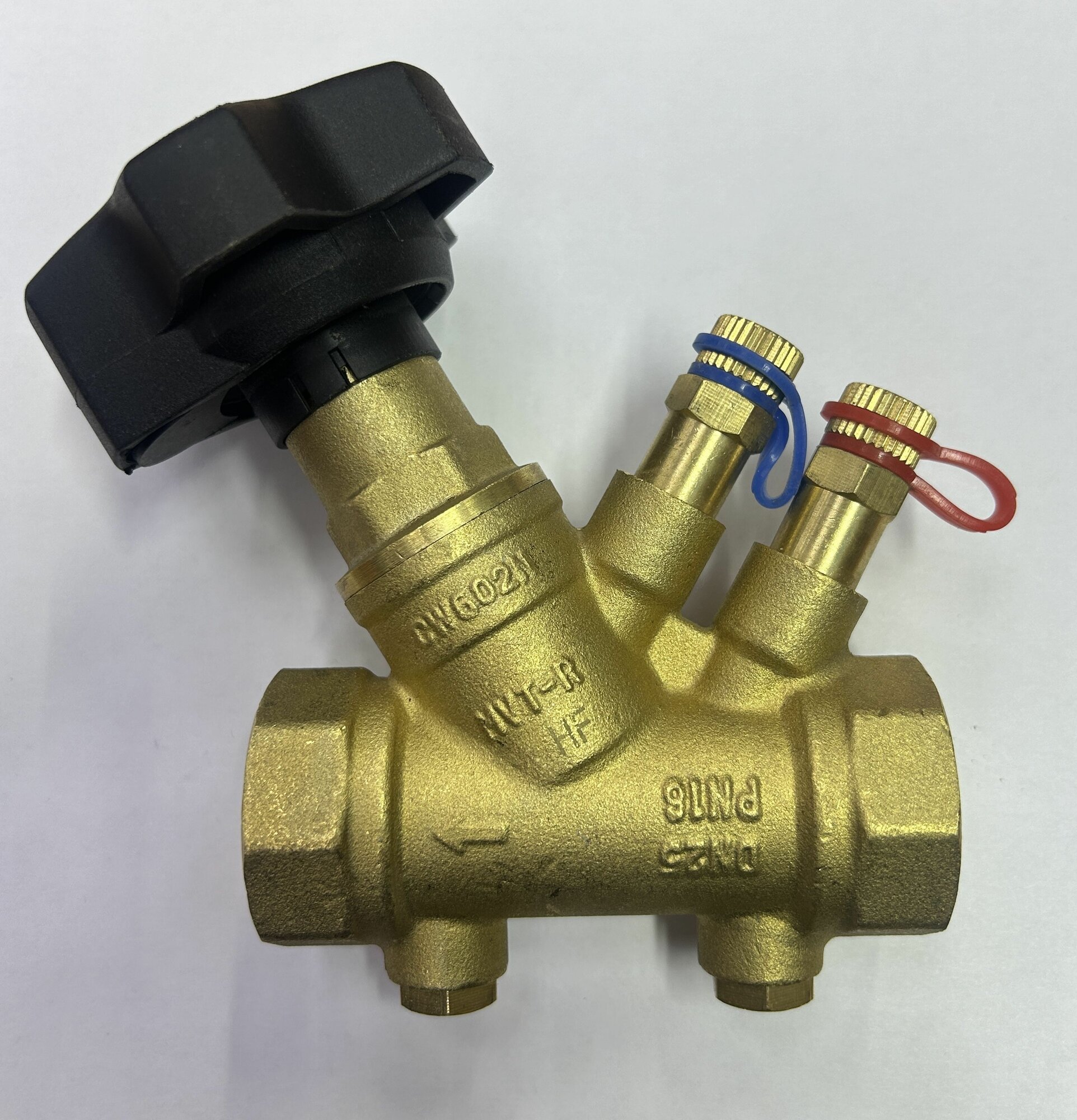 Клапан балансировочный ручной латунь MVT-R Ду 25 Rp1" Ру16 Тмакс120 оС ВР Kvs9м3/ч с измерительными ниппелями Ридан 003Z4043R