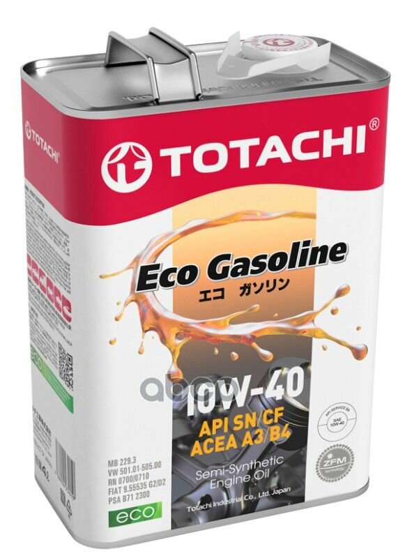 TOTACHI 10W-40 Eco Gasoline Sn/Cf 4Л (Полусинт. Мотор. Масло)
