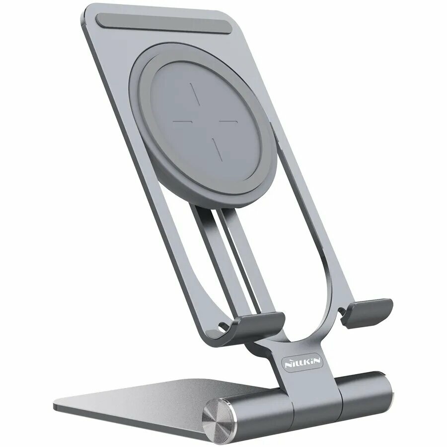 Беспроводная зарядка подставка QI быстрая 15W Nillkin PowerHold Mini Wireless Charger Темно-серая для телефона Apple iPhone, Samsung, Xiaomi