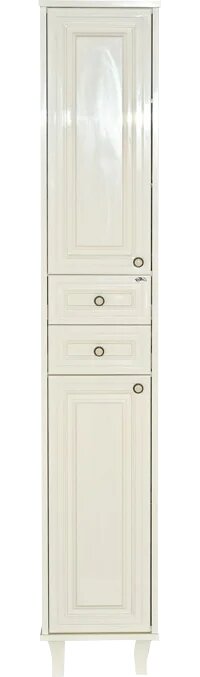 Шкаф-пенал для ванной Misty Шармель 35 L напольный, 35 см, бежевый, глянцевый, с ящиком, с дверками, фурнитура черная, из МДФ, в стиле ретро