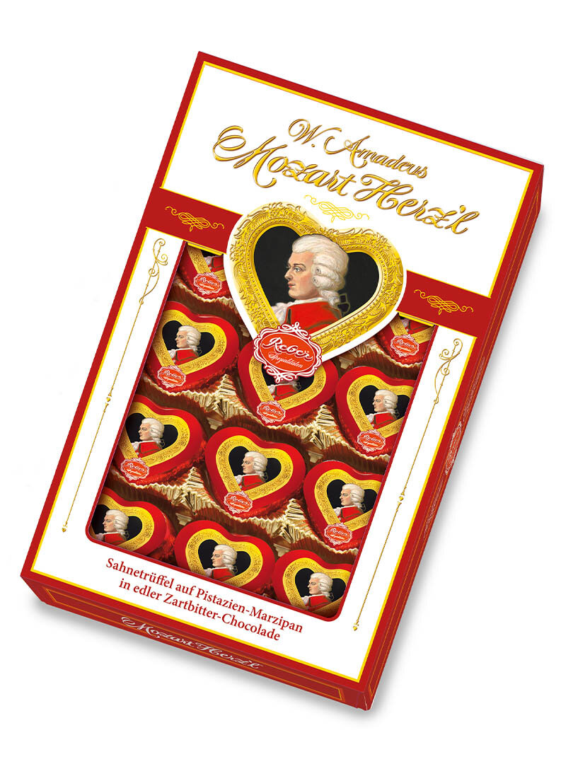 Конфеты шоколадные Reber Моцарт сердечки из горького шоколада, 150 г