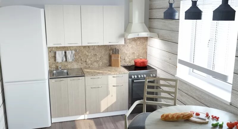 Кухонный гарнитур Герда Ольга медиум 2 1400 мм, каркас ЛДСП, фасад ЛДСП, Белый/Латте/Карамель