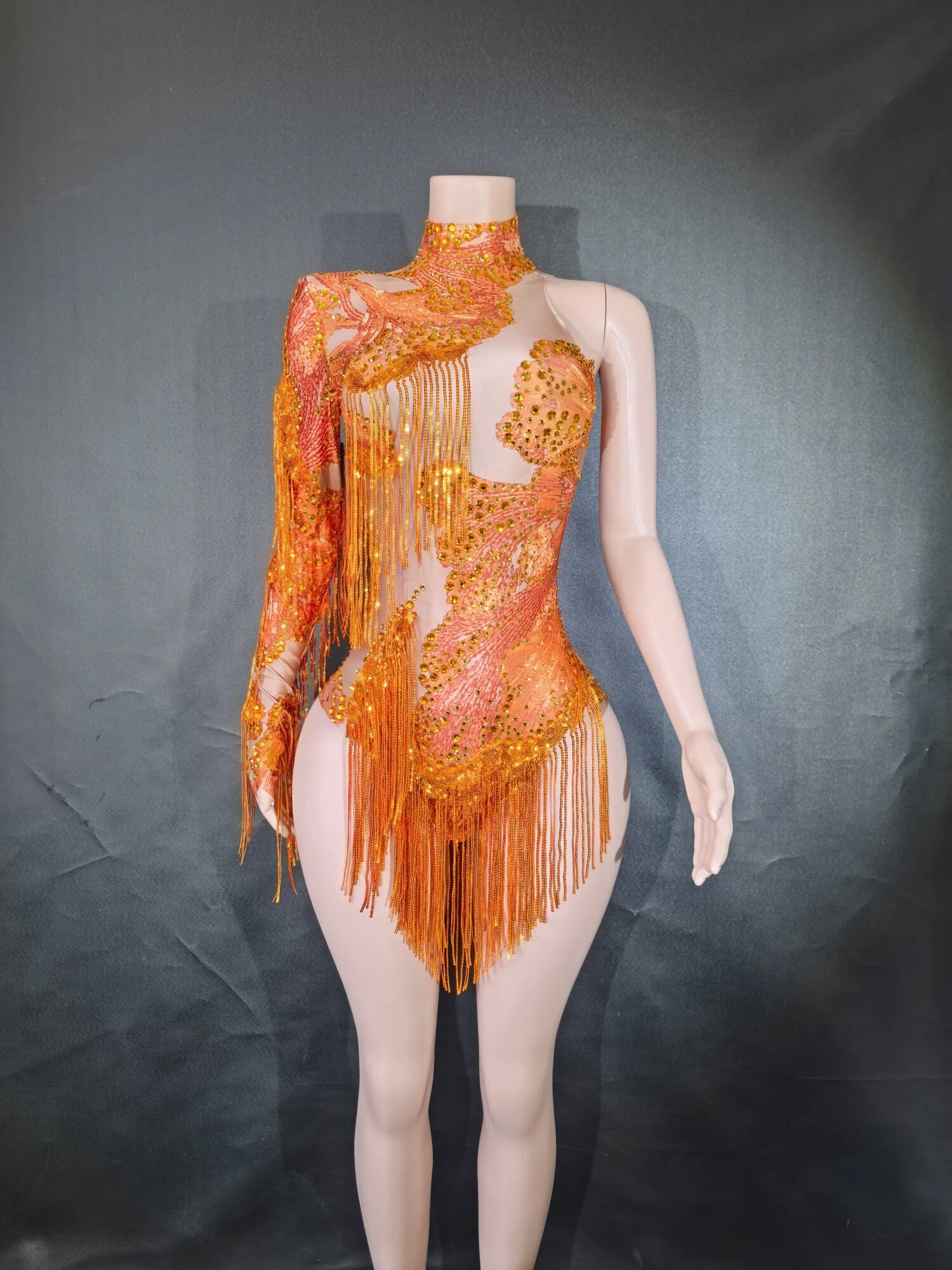 Синий вискозный сексуальный леотард для танца 7G S-M, Оранжевый, Оранжевый