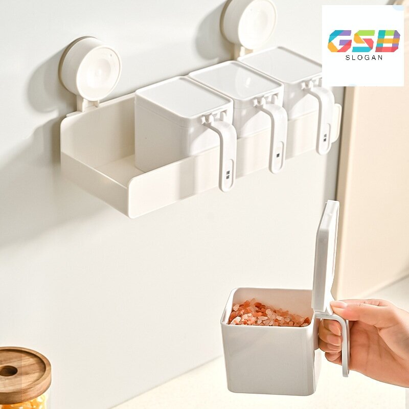 Стеллаж для приправ, пластик, черный, с присосками, 4 баночки