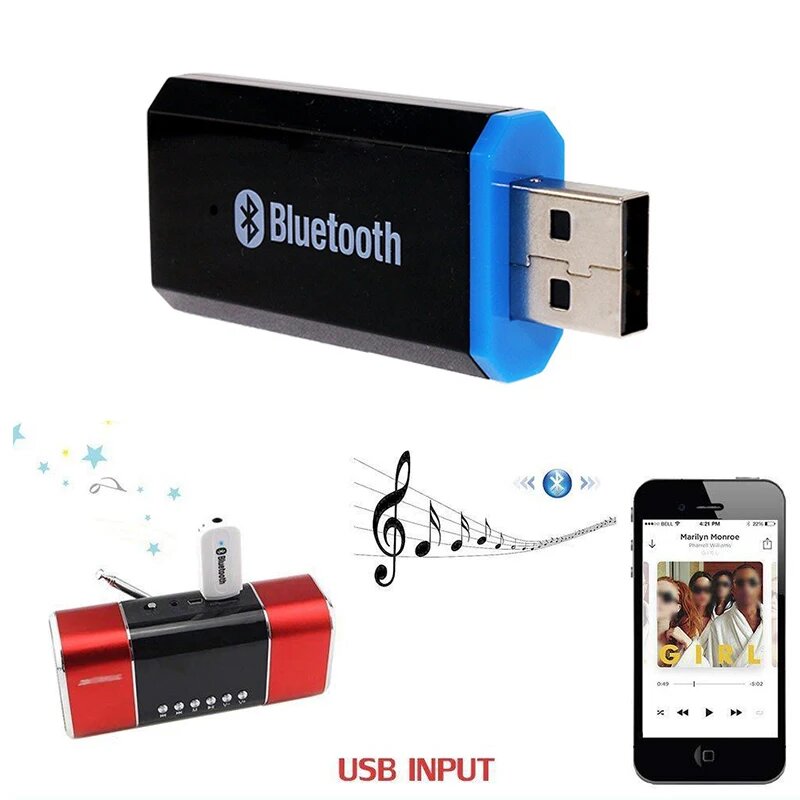 Адаптер Bluetooth 5.0 2 в 1 Передатчик и Приёмник с mini USB и 3.5 мм AUX для Автомобиля и Динамиков