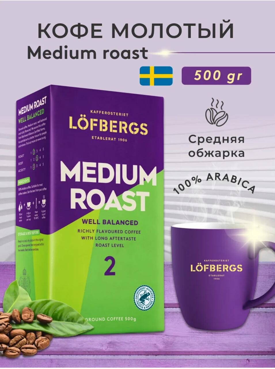 Кофе молотый Lofbergs Medium Roast №2 500 г, Швеция