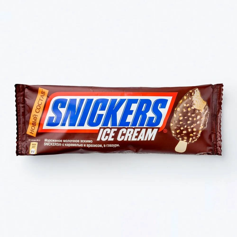 Мороженое сливочное с карамелью и арахисом эскимо, 65 г, Snickers