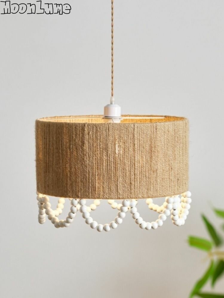 Люстра из льняной веревки в стиле Богема кремового цвета