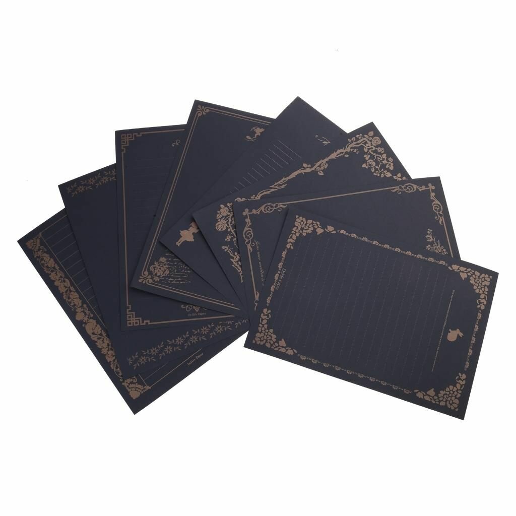 8шт, ретро-бумага для писем, крафт-бумага-черный картон