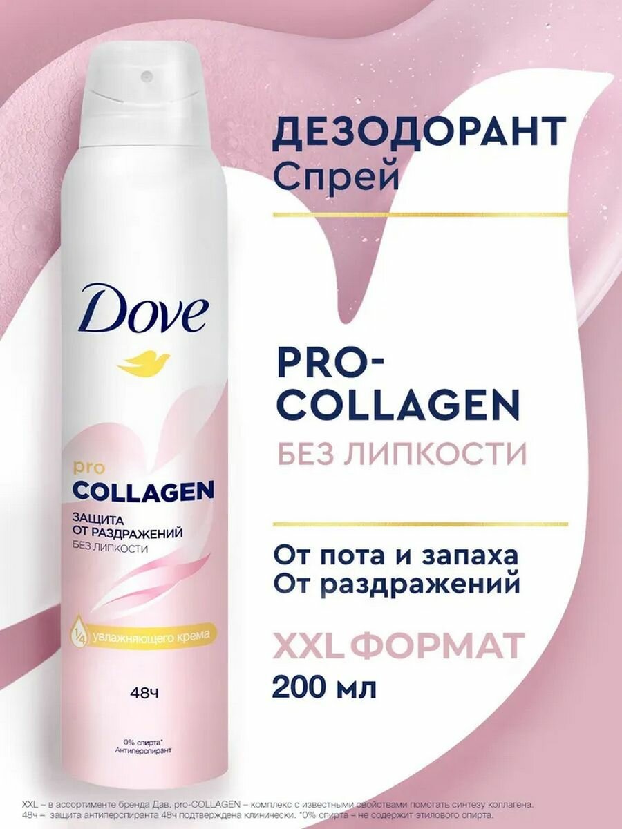 Dove Дезодорант спрей женский Защита от раздражений без липкости с Pro-collagen комплекс 200 мл - 1 шт