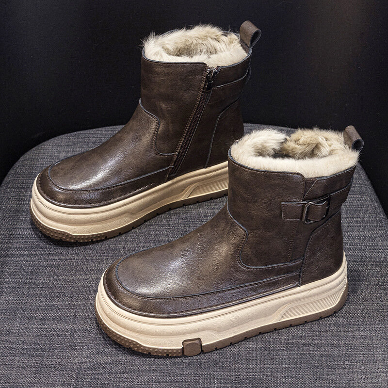 Женские зимние ботинки 2025 года, новые зимние короткие ботинки с утолщенной бархатной подошвой в корейском стиле, теплые, с усиленной нескользящей подошвой, из хлопка