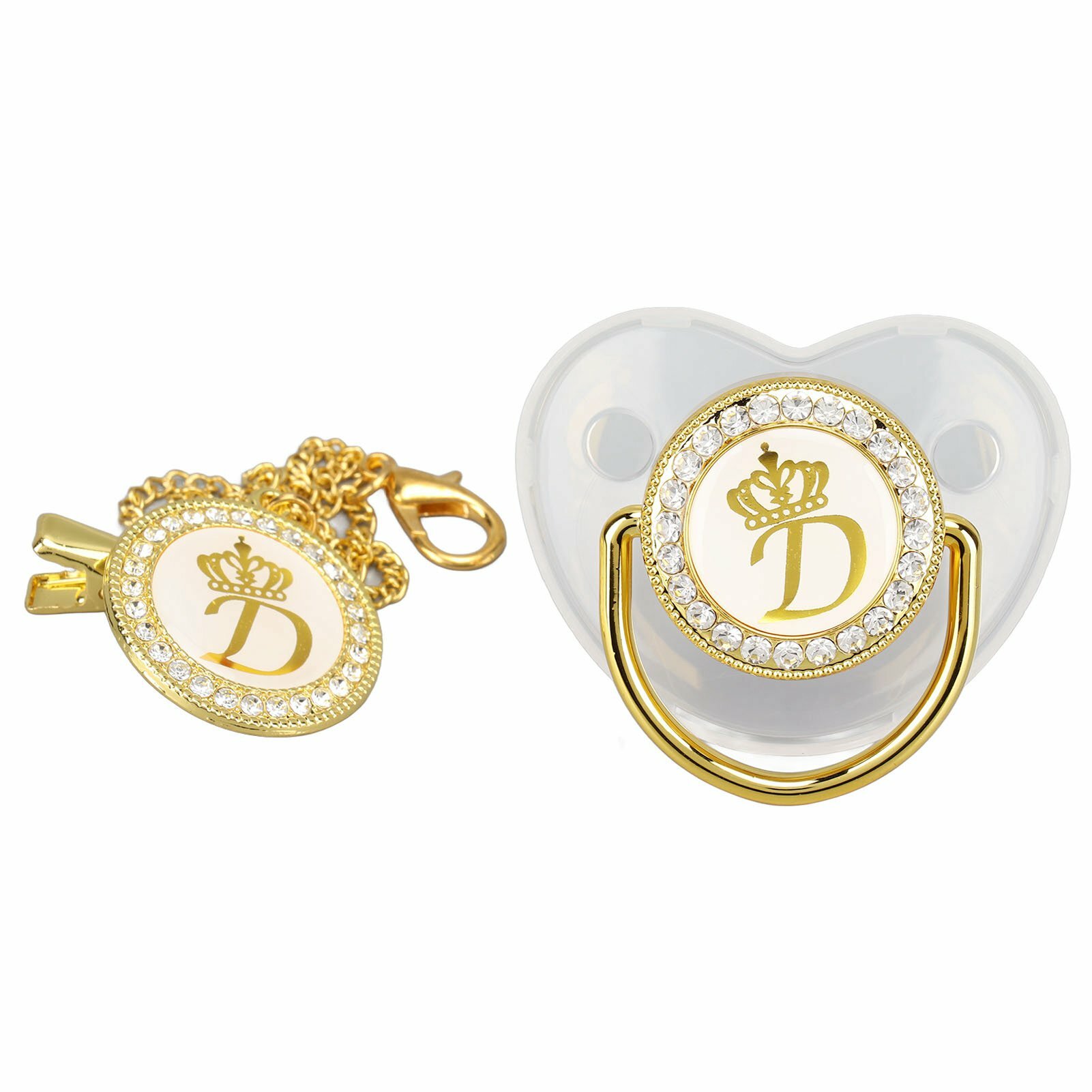 Детская соска-пустышка для прорезывания зубов, соска с золотыми стразами и буквами для купания ребенка, крещение D