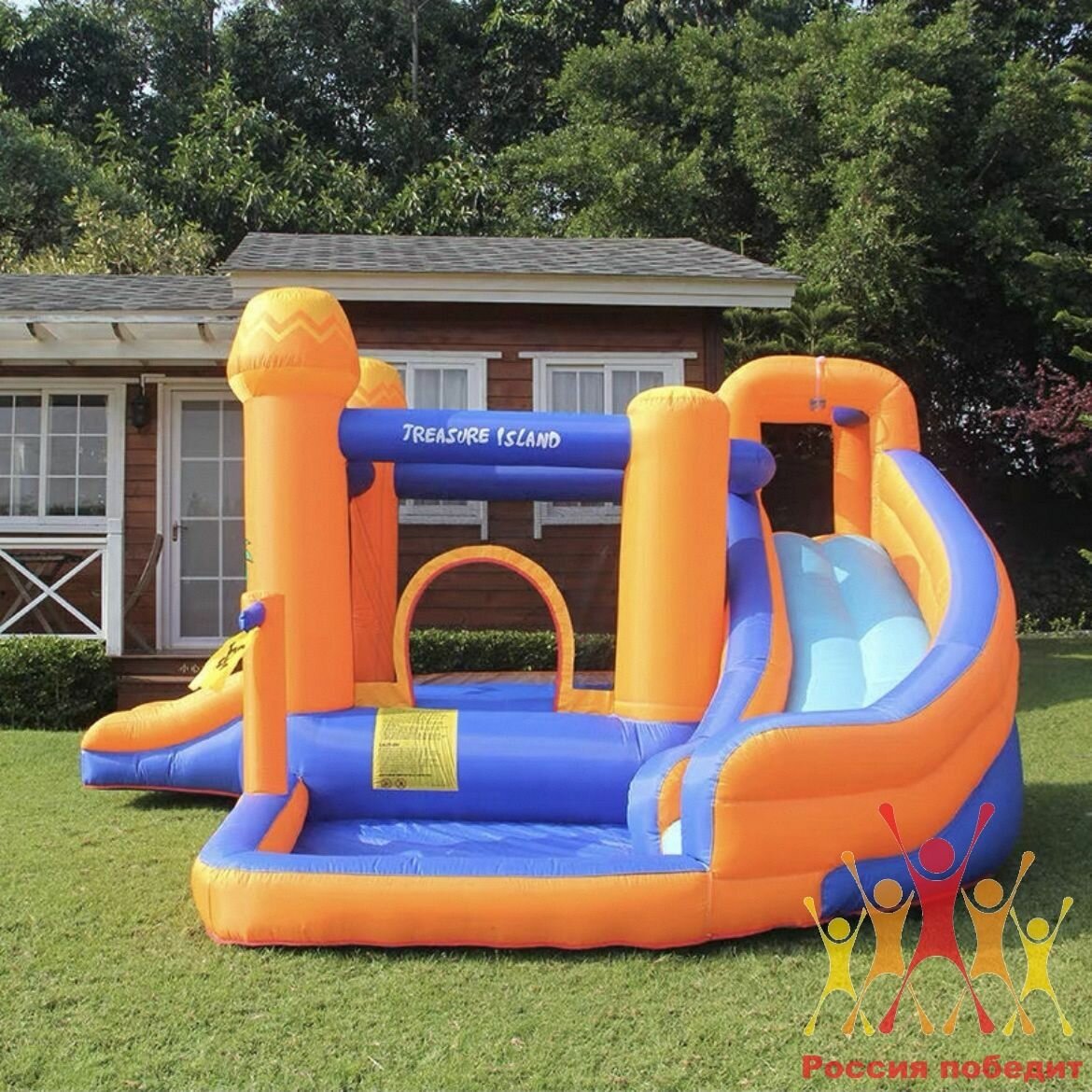 Детский аквапарк, надувной игровой центр, батут с горкой, со скалодромом, 340*340*215 см