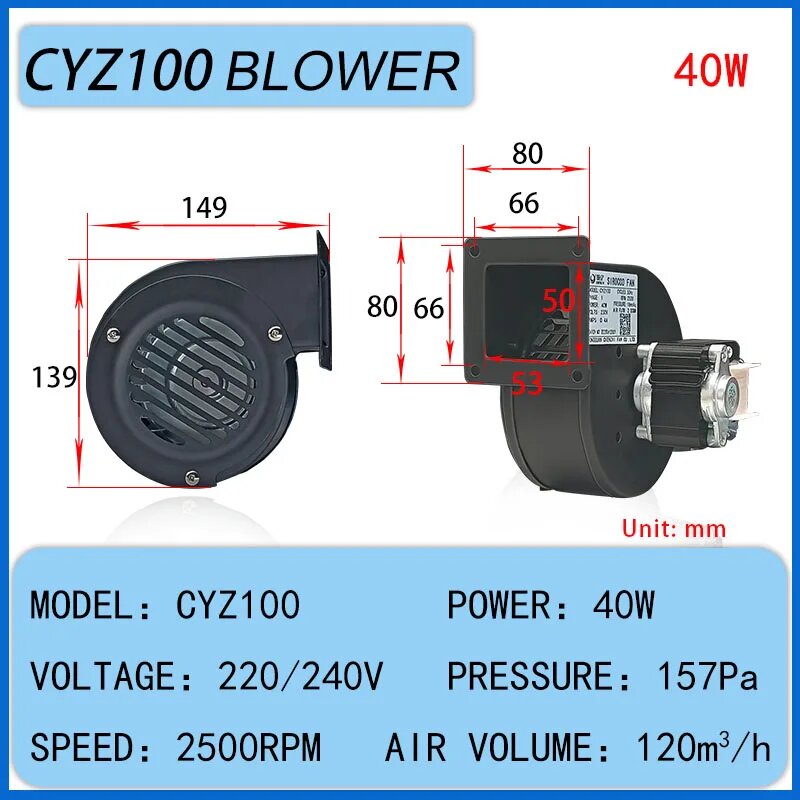 Небольшой центробежный мощный вентилятор переменного тока, большой объем воздуха, тихий котел, частичная печь, нагревательная настенная печь, мини-воздуходувка CYZ100-40W