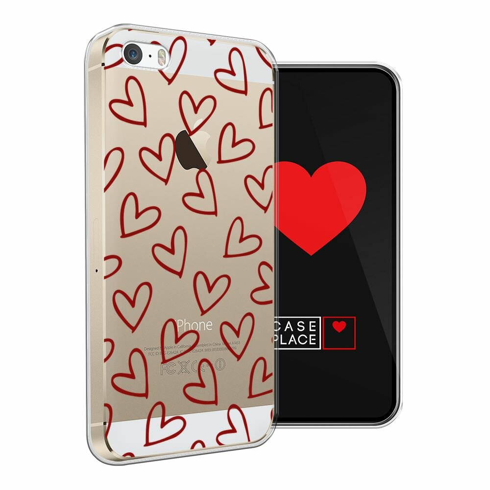 Чехол на Apple iPhone 5/5S/SE / Айфон 5/5S/SE с принтом "Little hearts doodles 2 - 14 февраля", прозрачный — фото 1