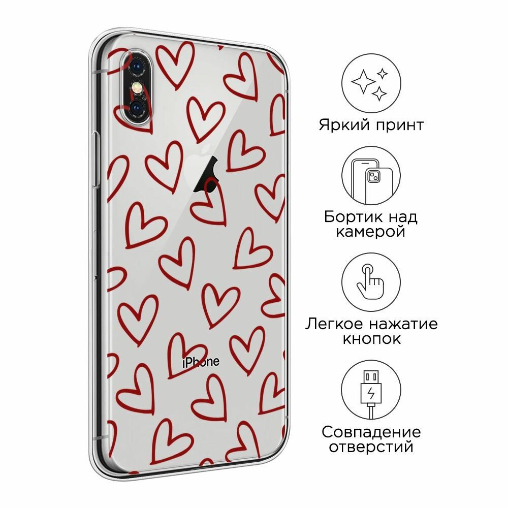 Чехол на Apple iPhone XS Max / Айфон XS Max с принтом "Little hearts doodles 2 - 14 февраля", прозрачный — фото 1