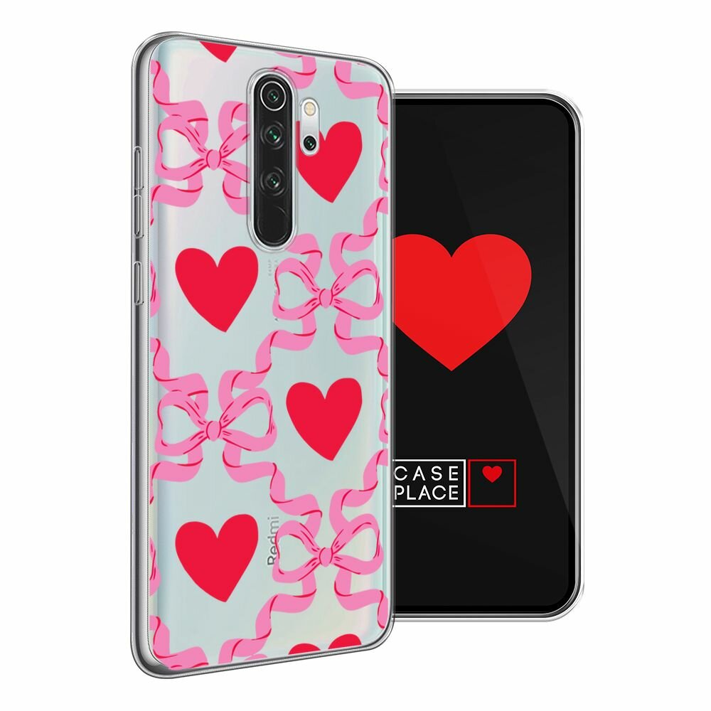 Чехол на Xiaomi Redmi Note 8 Pro / Сяоми Редми Нот 8 Про с принтом "Hearts and ribbons 2 - 14 февраля", прозрачный — фото 1