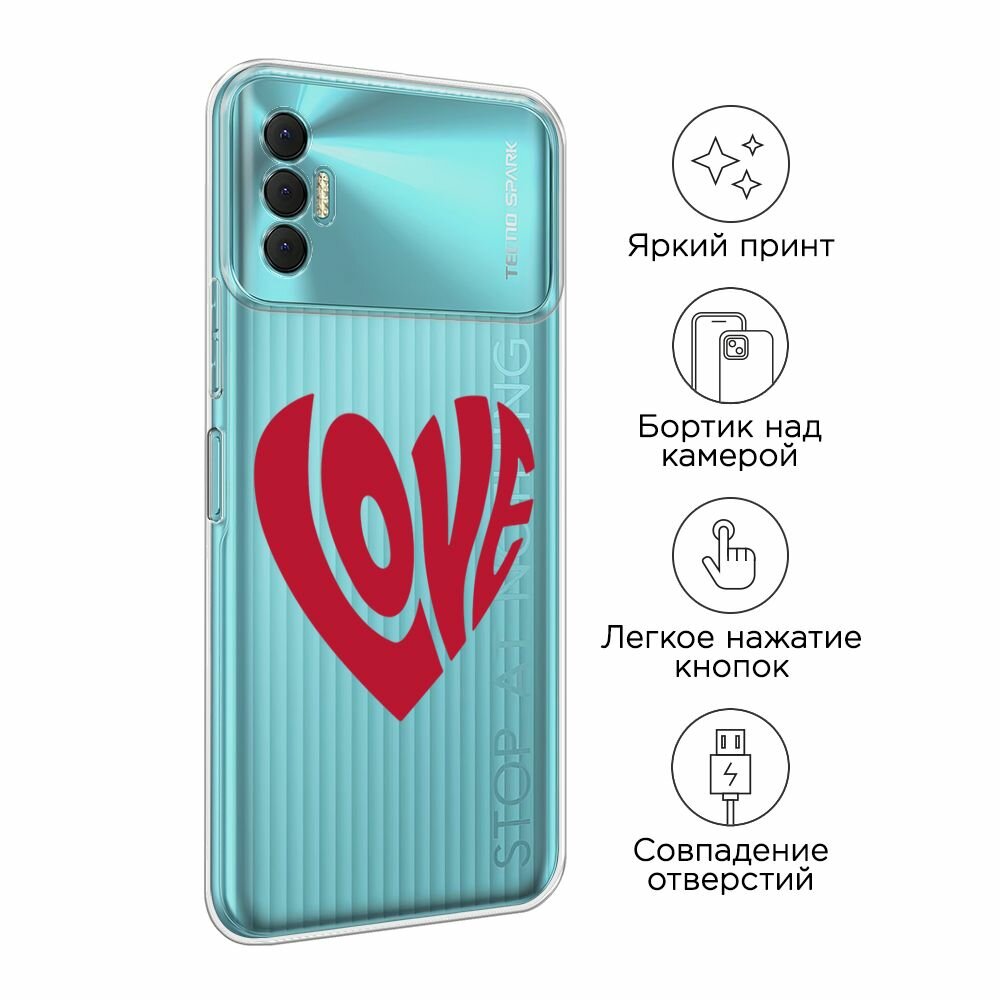 Чехол на Tecno Spark 8P / Техно Спарк 8P с принтом "Love heart 2 - 14 февраля", прозрачный — фото 1