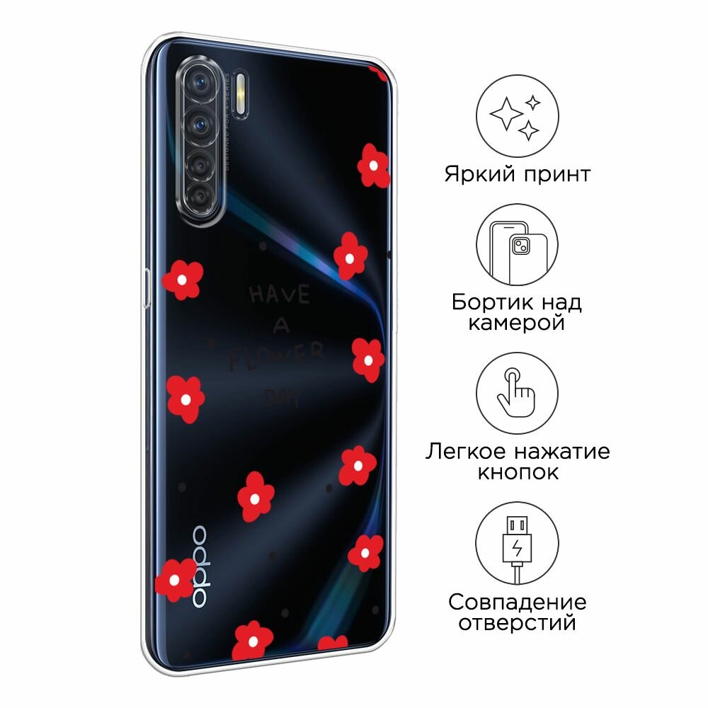 Чехол на Oppo A91/Reno 3 / Оппо A91/Рено 3 с принтом "Have a flower day 2", прозрачный — фото 1