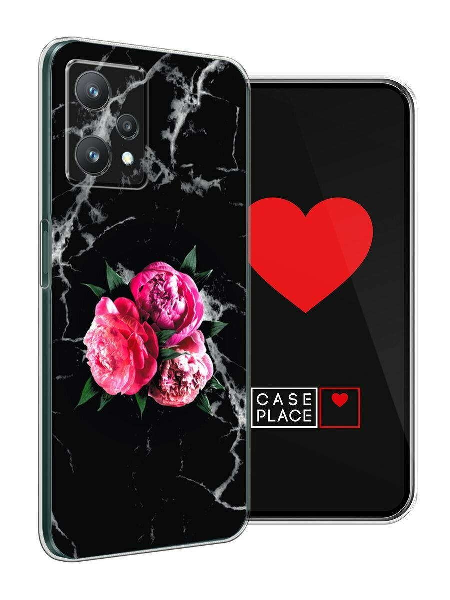 Чехол на Realme 9 Pro Plus / Реалми 9 Про Плюс с принтом "Букет на черном мраморе" — фото 1