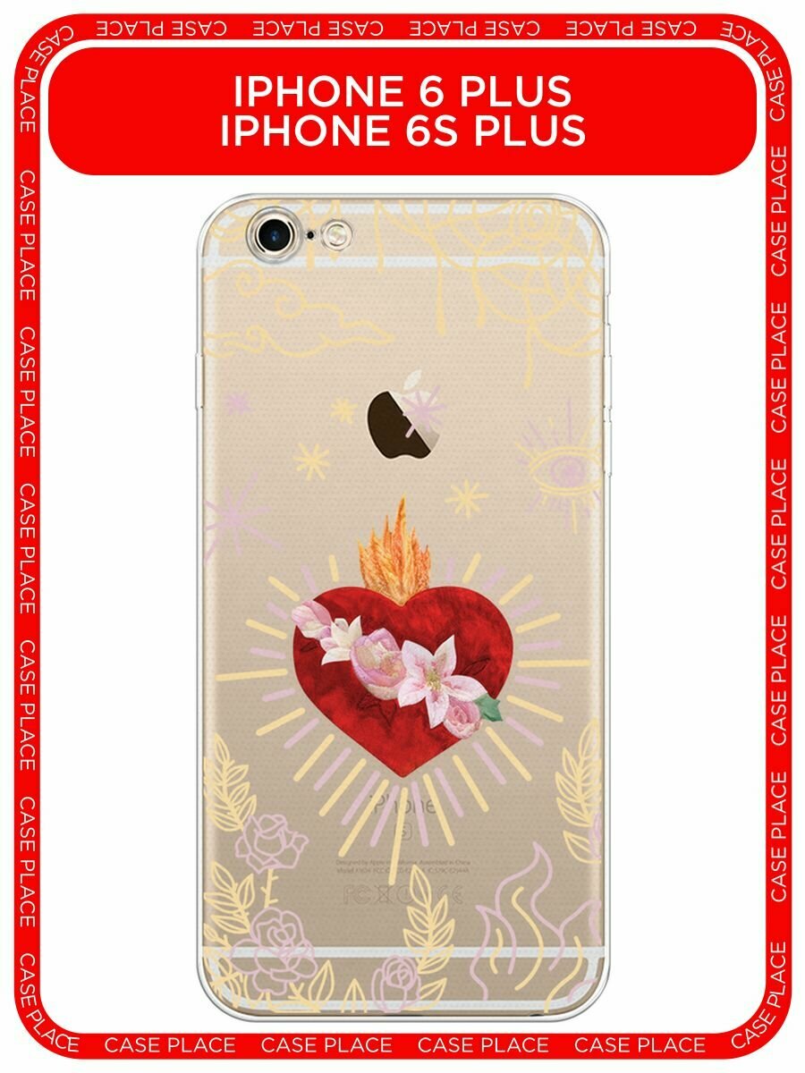 Чехол на Apple iPhone 6 Plus/6S Plus / Айфон 6 Плюс/Айфон 6С Плюс с принтом "Сердце в цветах", прозрачный