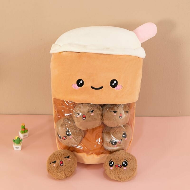 Подушка Bubble Tea Boba Cup для детей - подарок на день рождения. Коричневая плюшевая игрушка Squishmallow.