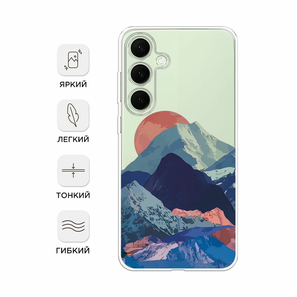 Чехол на Samsung Galaxy S25 Plus / Самсунг S25 Плюс с принтом "Закат в снежных горах", прозрачный — фото 1