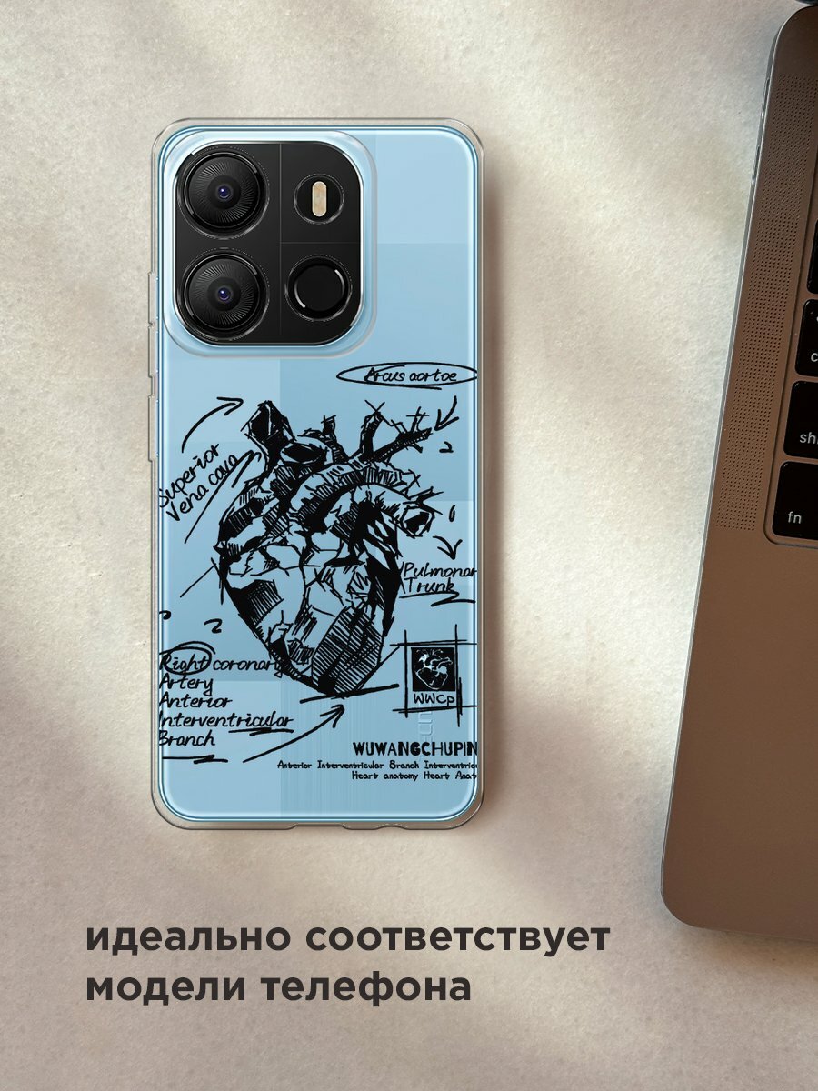 Чехол на Tecno Pop 7 / Текно Поп 7 с принтом "Анатомическое сердце 2", прозрачный — фото 1