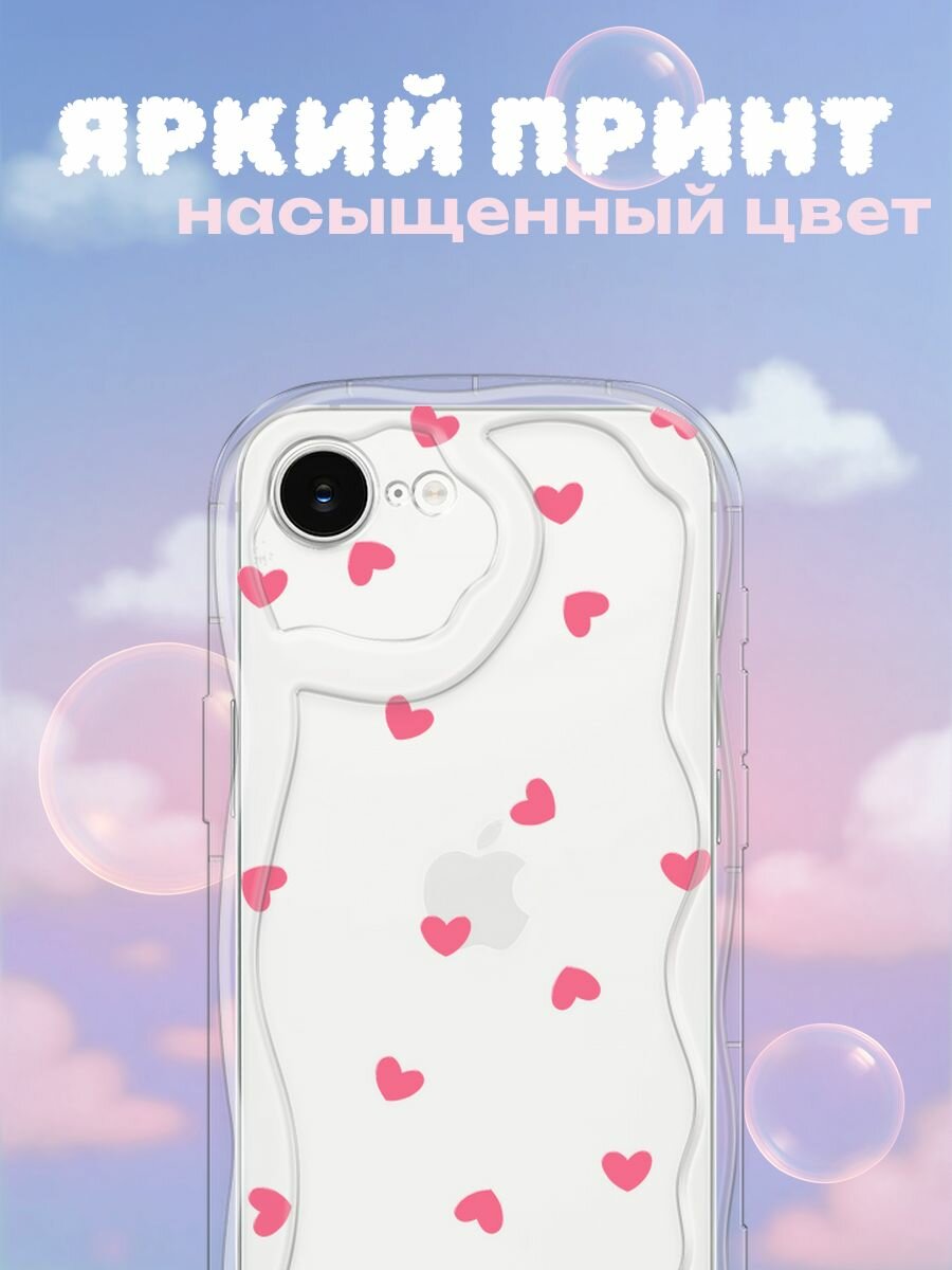 Чехол на iPhone 16e / Айфон 16е/17e с принтом Паттерн розовые сердечки — фото 1