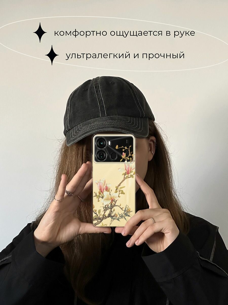 Чехол на Itel P40 / Ител P40 с принтом "Ветка с цветами", прозрачный — фото 1