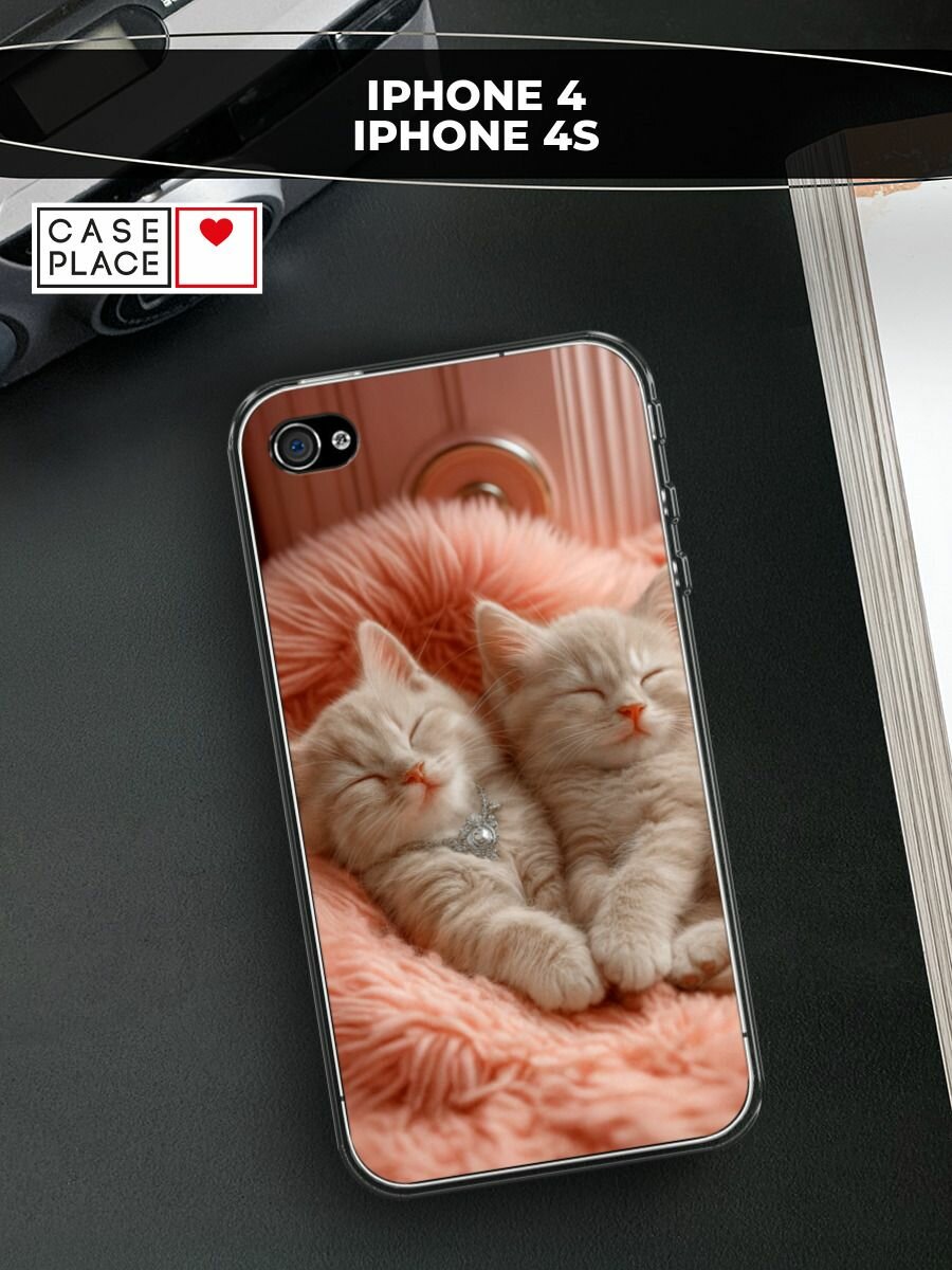 Чехол на Apple iPhone 4/4S / Айфон 4/4S с принтом "Спящие котики"