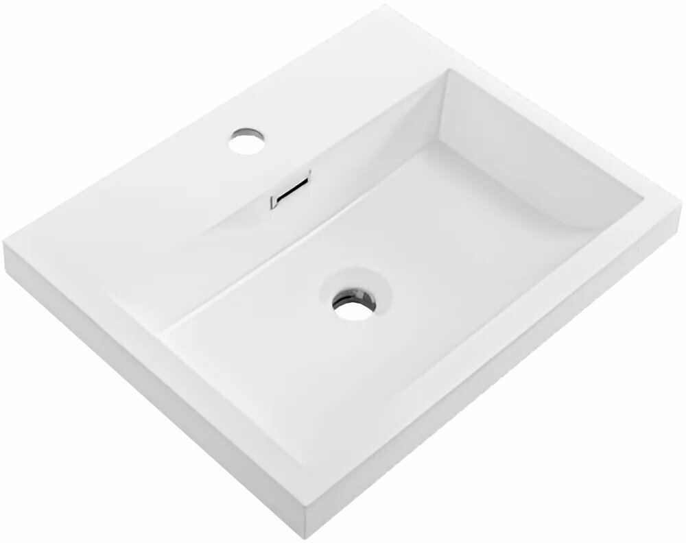 Мебельная раковина BelBagno BB-500-PM-LVB 50 накладная, из искусственного мрамора, со встроенным сливом-переливом, белая, раковина для ванной, прямоугольная