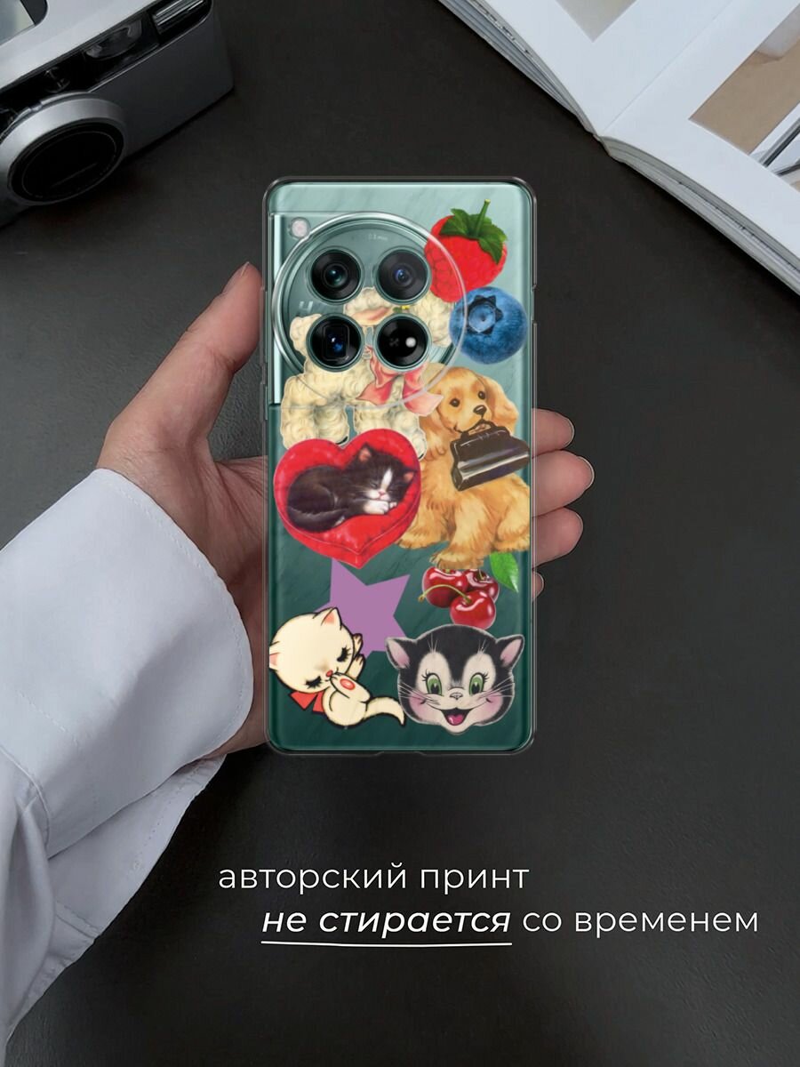 Чехол на OnePlus 12 / Ван Плас 12 с принтом "Милые стикеры", прозрачный — фото 1