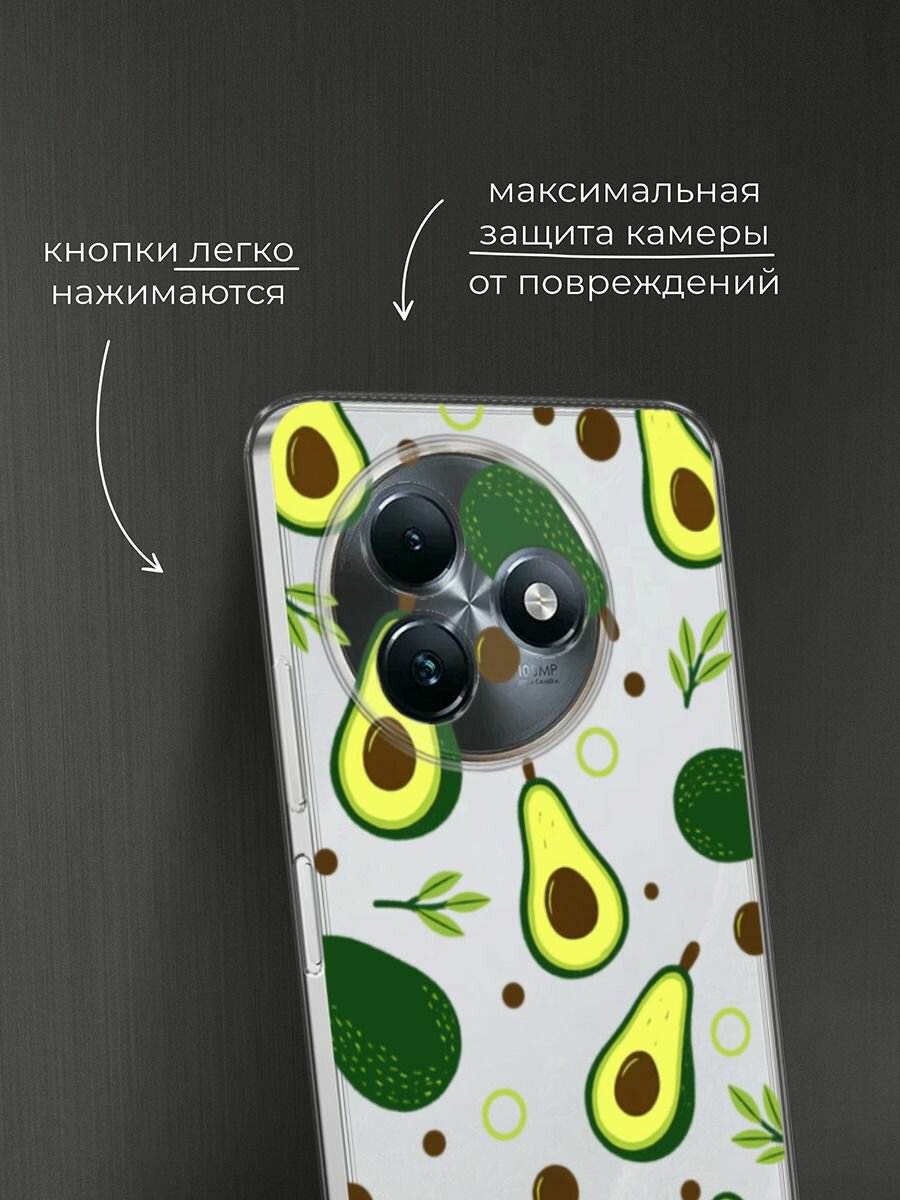 Чехол на Itel S24 / Ител S24 с принтом "Авокадо паттерн", прозрачный — фото 1