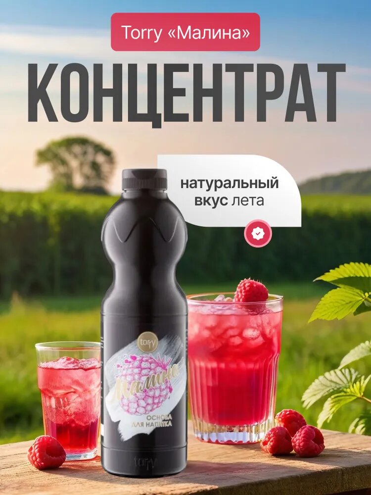 Основа Torry Малина, для коктейлей, напитков, десертов, пластиковая бутылка, 1 кг