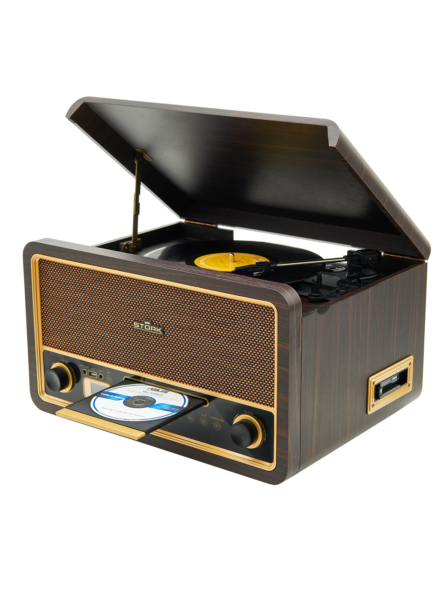 Виниловый проигрыватель VP-110 wood (с FM-приемником, CD-плеером, Bluetooth, кассета)