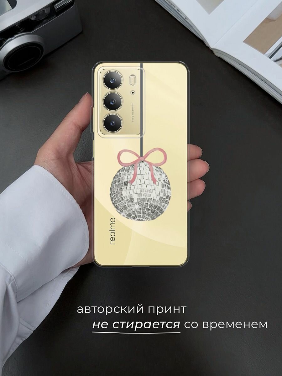 Чехол на Realme C75 4G / Реалми C75 4G с принтом Новогодний диско шар, прозрачный — фото 1